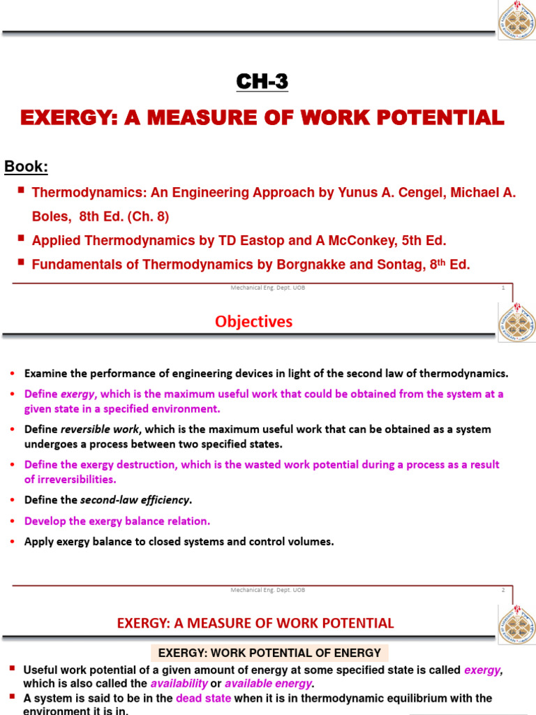 Ch-3 Exergy | PDF | Exergy | Second Law Of Thermodynamics