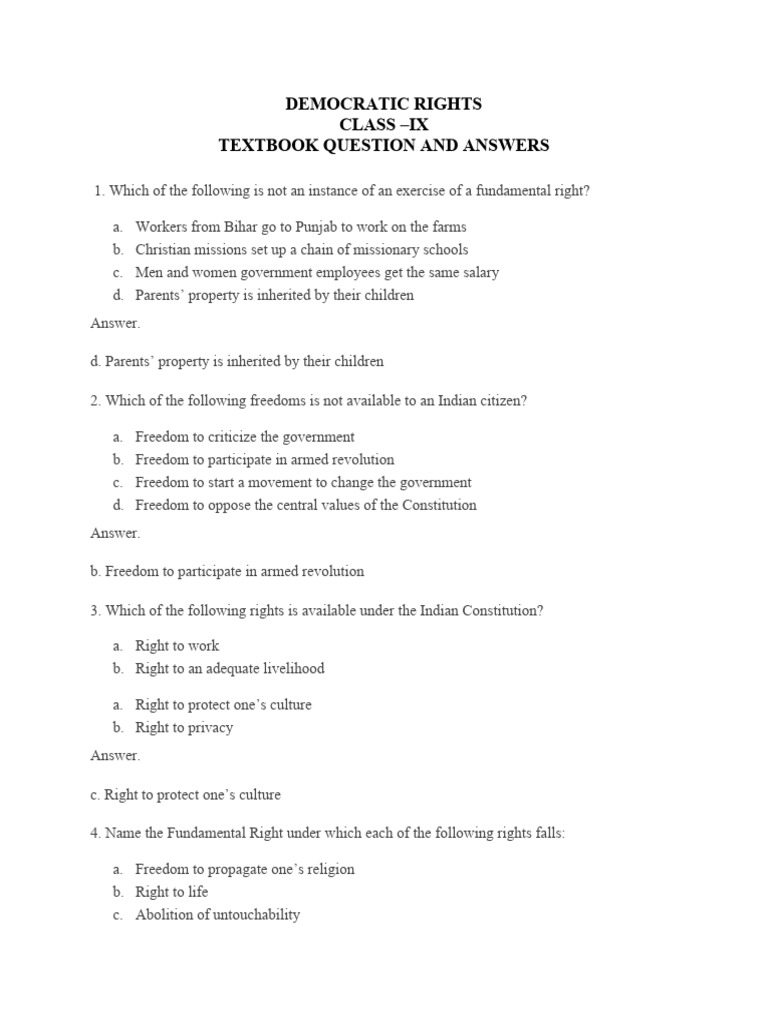 Class IX Democratic Rights Q&A Guide | PDF | Politics | Law