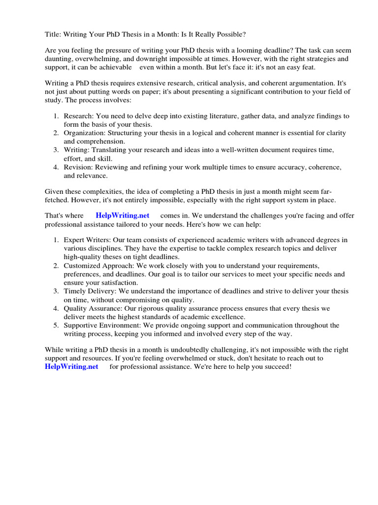 Write Your PhD Thesis in a Month | PDF | Thesis | Doctor Of Philosophy