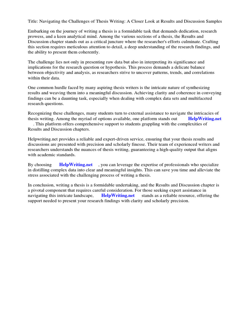 Thesis Results and Discussion Sample | PDF | Thesis | Methodology