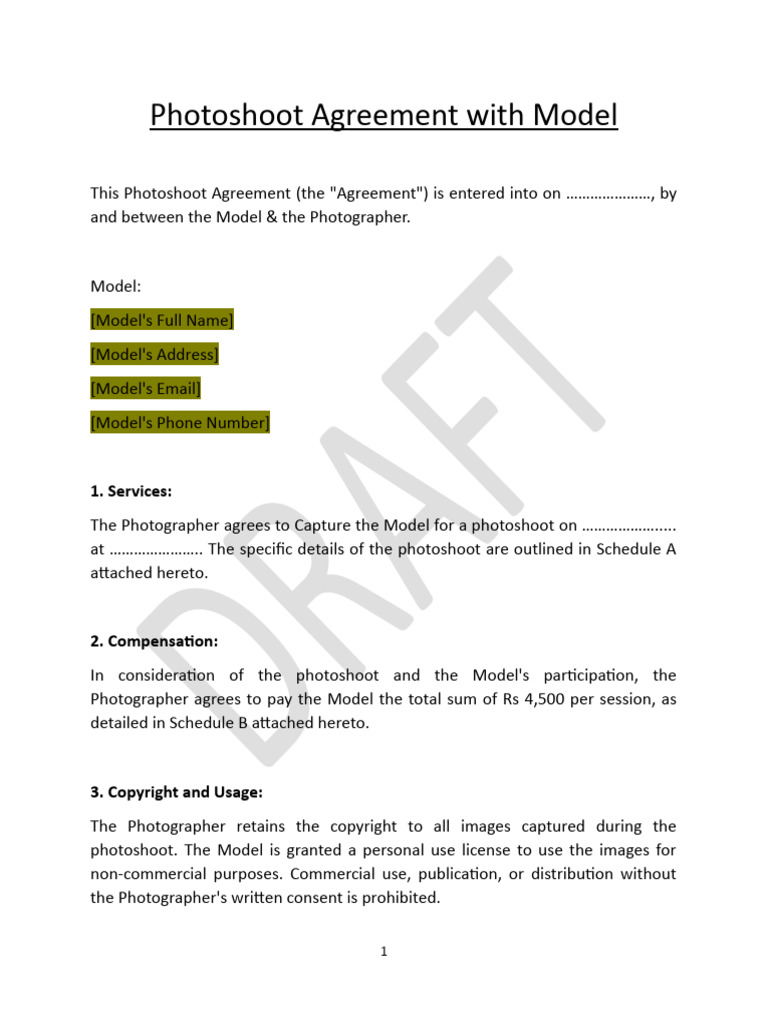 Photoshoot Agreement With Model | PDF | Arbitration | Justice