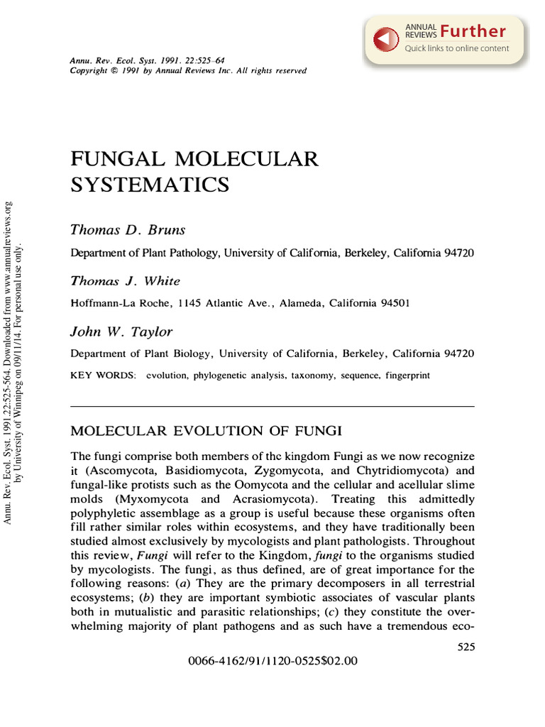Fungal Molecular Systematics | PDF | Fungus | Biology