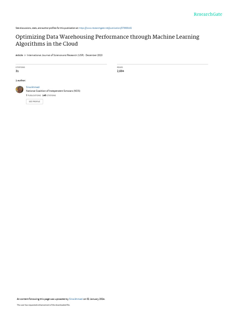 Optimizing Data Warehousing Performance Through Machine Learning | PDF | Machine Learning ...