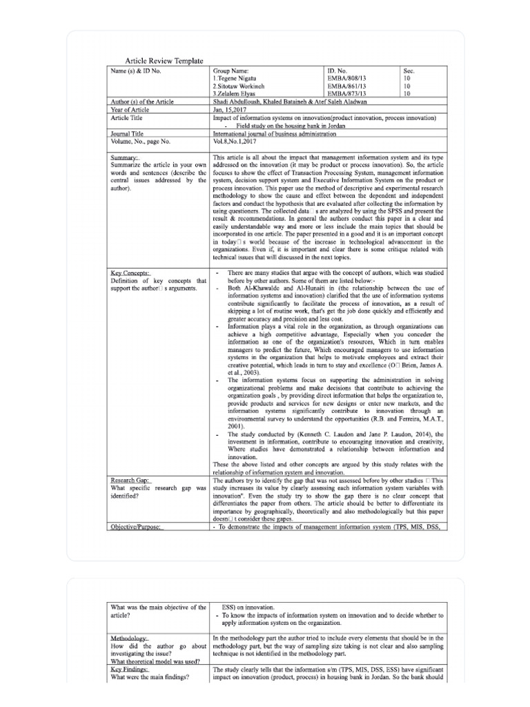 Review Article Example | PDF