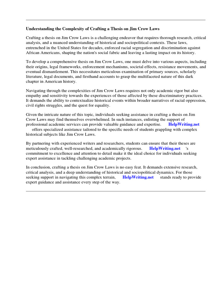 Jim Crow Laws Thesis Statement | PDF | Jim Crow Laws | Racial Segregation