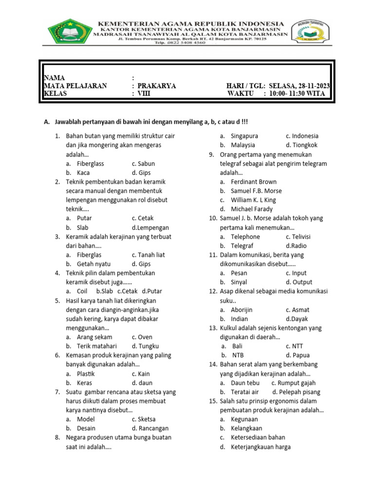 Soal Pas Kls 8 Prakarya | PDF