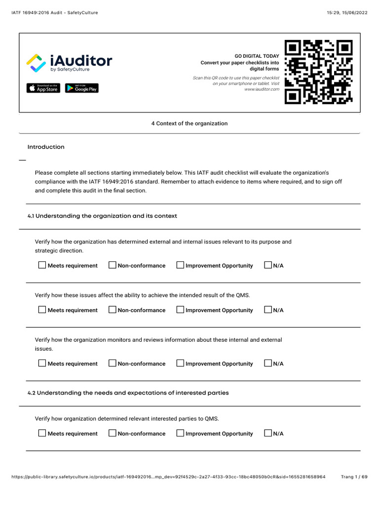 IATF 16949:2016 Audit - SafetyCulture | PDF | Quality Management System ...