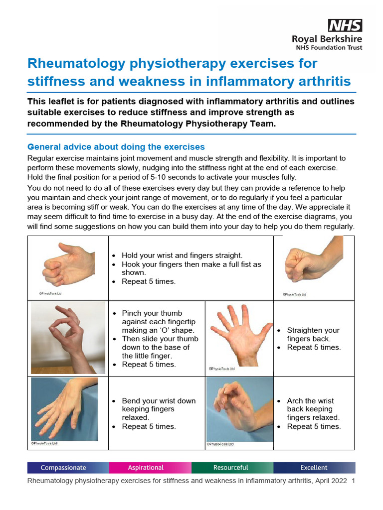 Rheumatology Physiotherapy Exercises Apr22 | PDF