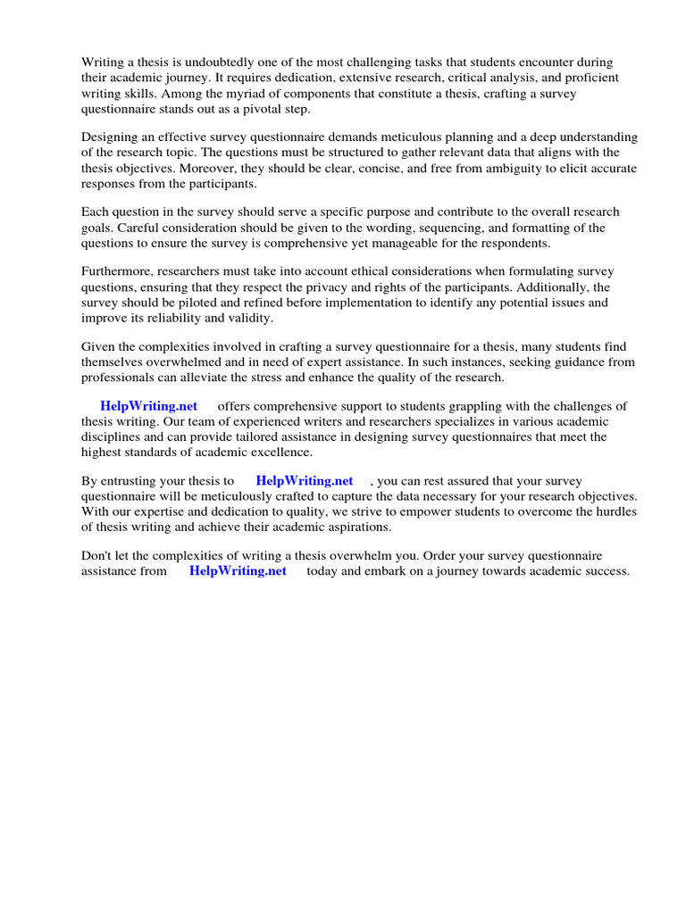 How to Write Survey Questionnaire for Thesis | PDF | Survey Methodology ...