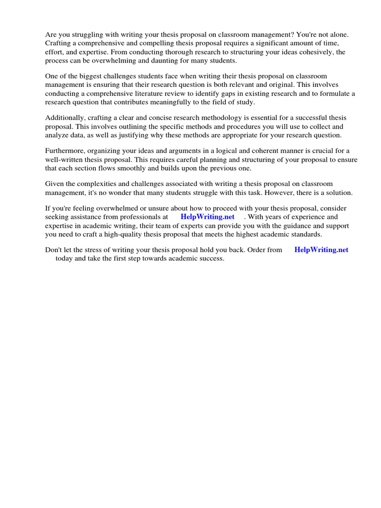 Thesis Proposal On Classroom Management | PDF