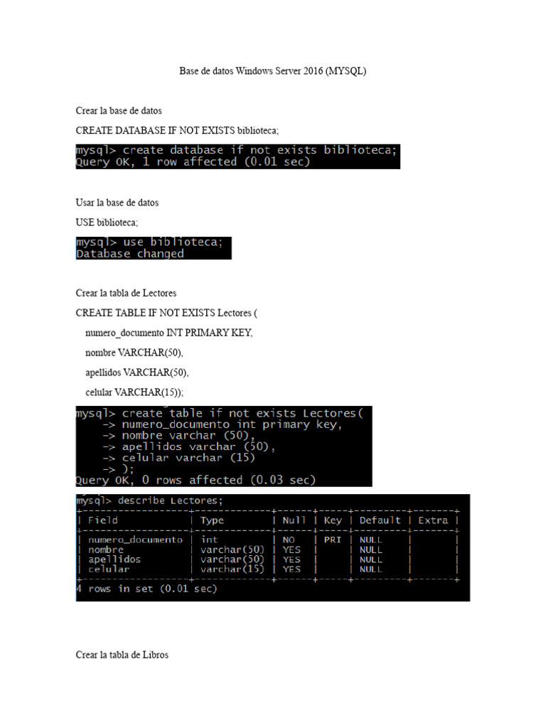 Base de Datos Windows Server 2016 (Mysql) | PDF