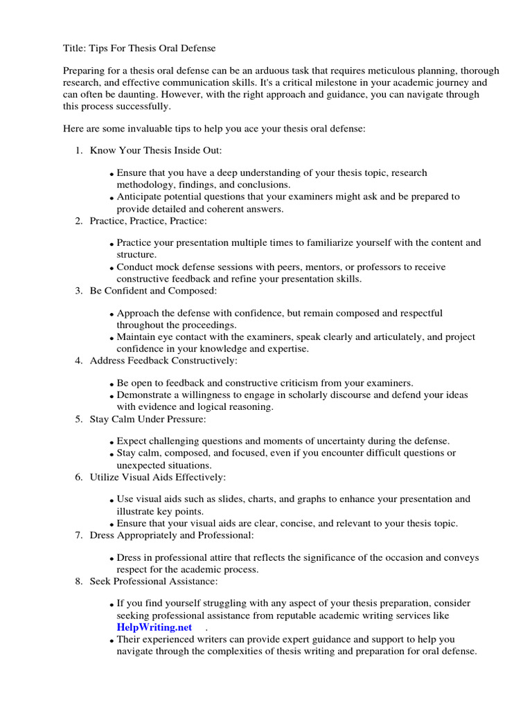 Tips For Thesis Oral Defense | PDF | Thesis | Microsoft Power Point