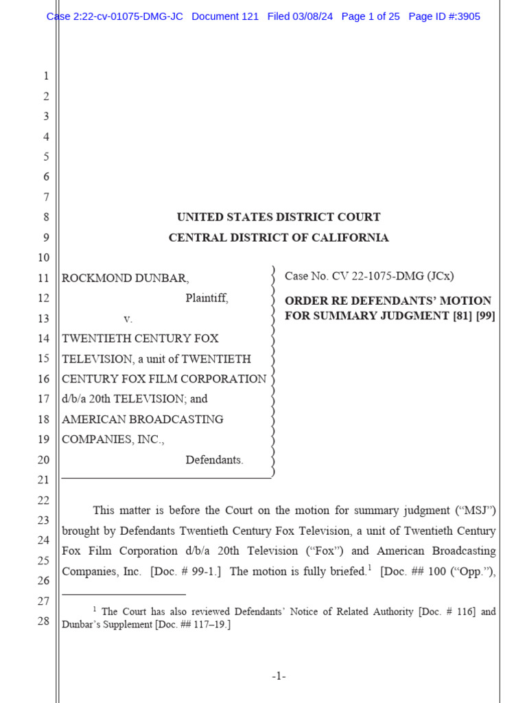 Dunbar v. 20th | PDF | Summary Judgment | Civil Rights Act Of 1964