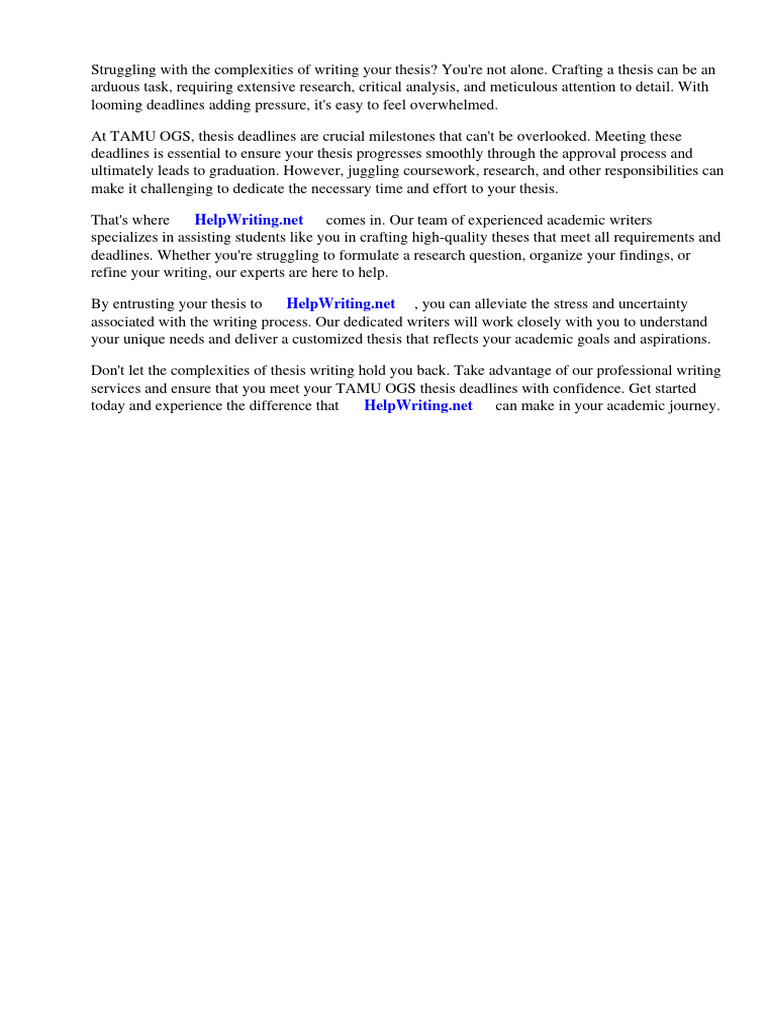 Tamu Ogs Thesis Deadlines | PDF | Thesis | Doctor Of Philosophy