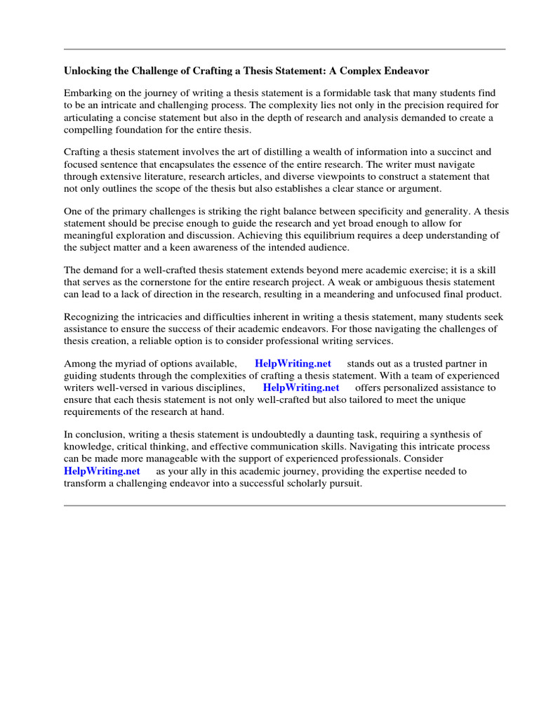 Writing Sample Thesis Statement | PDF