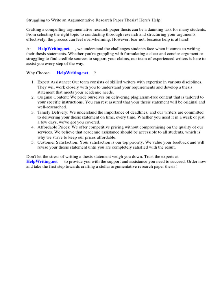 Argumentative Research Paper Thesis Example | PDF | Career & Growth ...