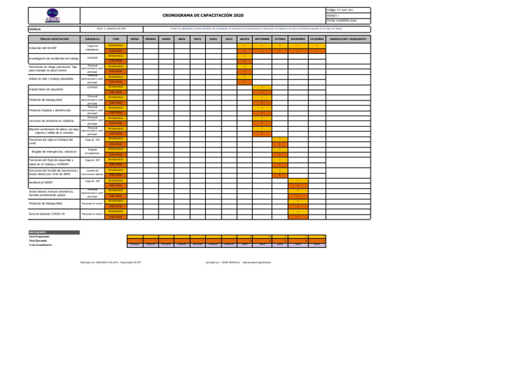 Cronograma Capacitación SST 2020 | PDF