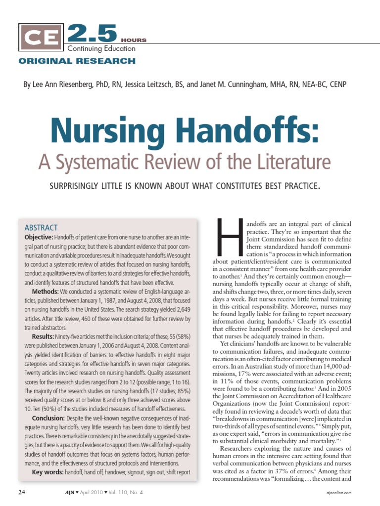 Nursing Handoffs A Systematic Review of The.26 | PDF | Patient Safety ...