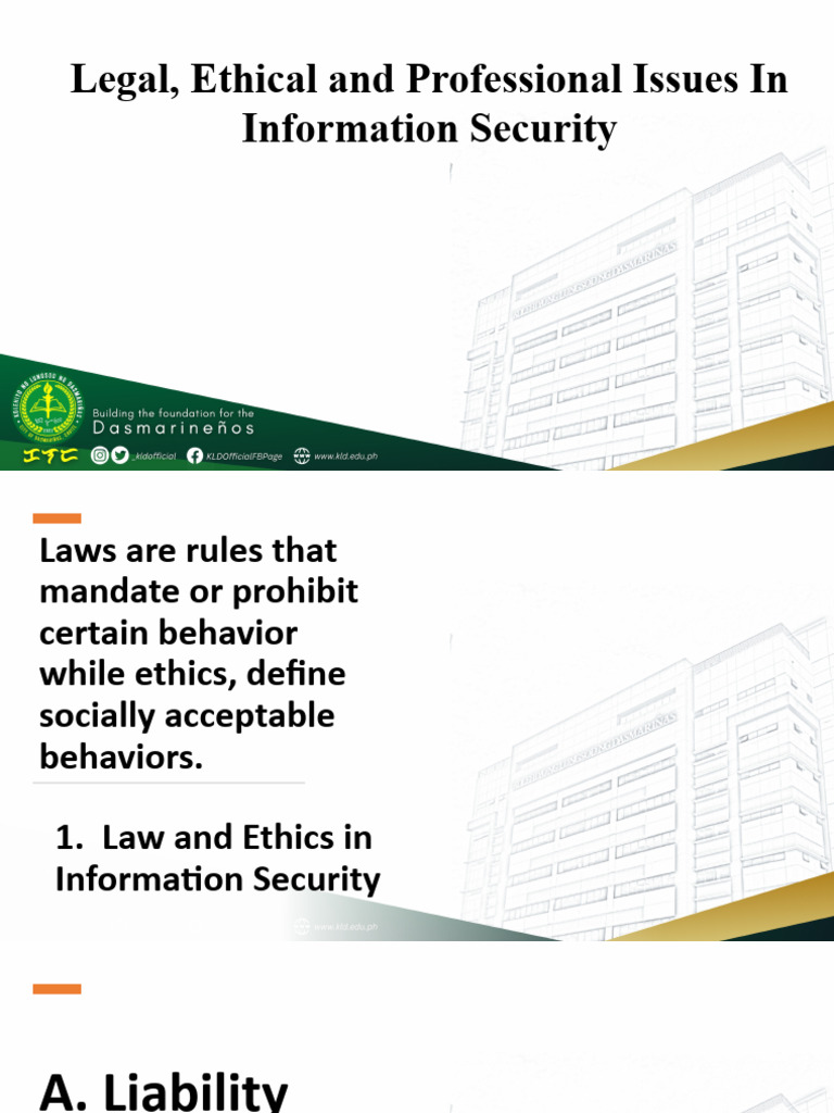 KLD PPT Presenation Legal Ethical and Professional Issues in Information Security KLD | PDF