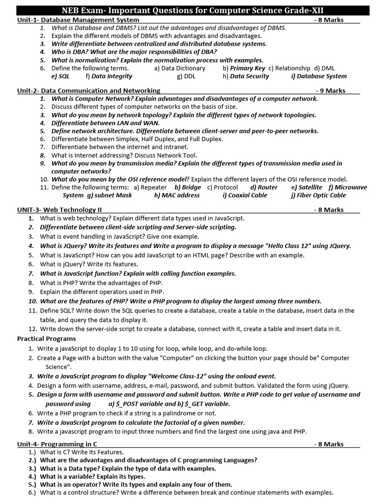 Imp QN Computer | PDF | Computer Network | Programming