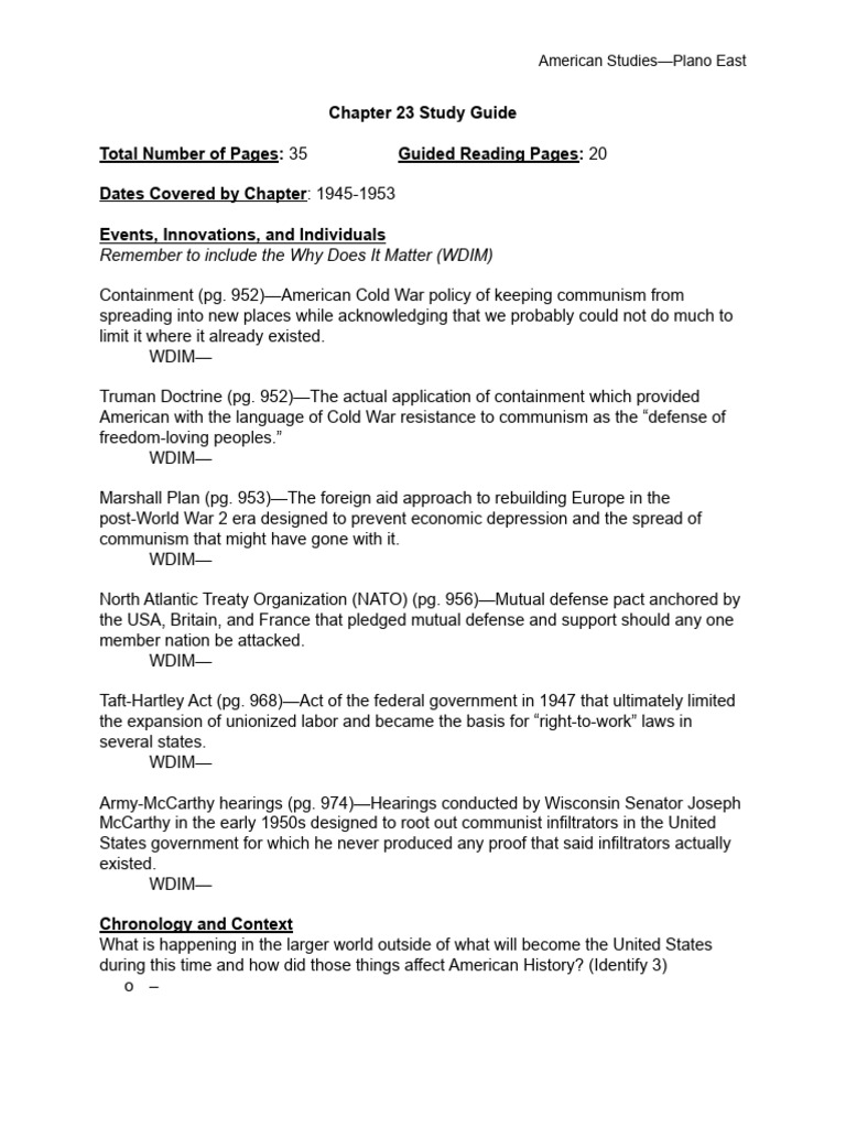 Chapter 23 Study Guide | PDF | Mc Carthyism | Containment