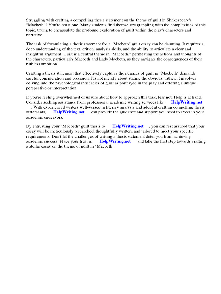 Macbeth Guilt Thesis Help | PDF | Macbeth