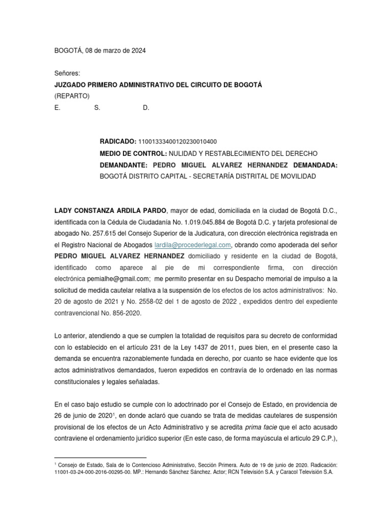 Solicitud de Medidas Cautelares | PDF | Mandato | Bogotá