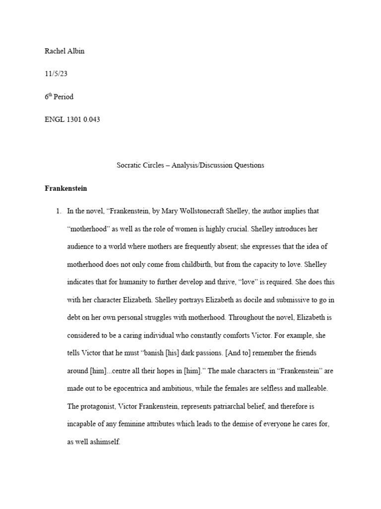 Socratic Circles: Analyzing Frankenstein | PDF | Frankenstein | Mary ...