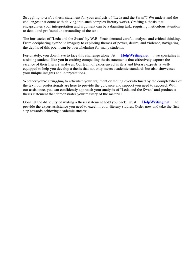 Thesis Statement For Leda and The Swan | PDF | Helen Of Troy | Poetry