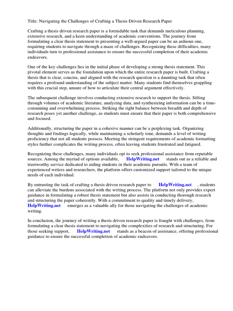 How To Write A Thesis Driven Research Paper | PDF | Essays | Hypothesis