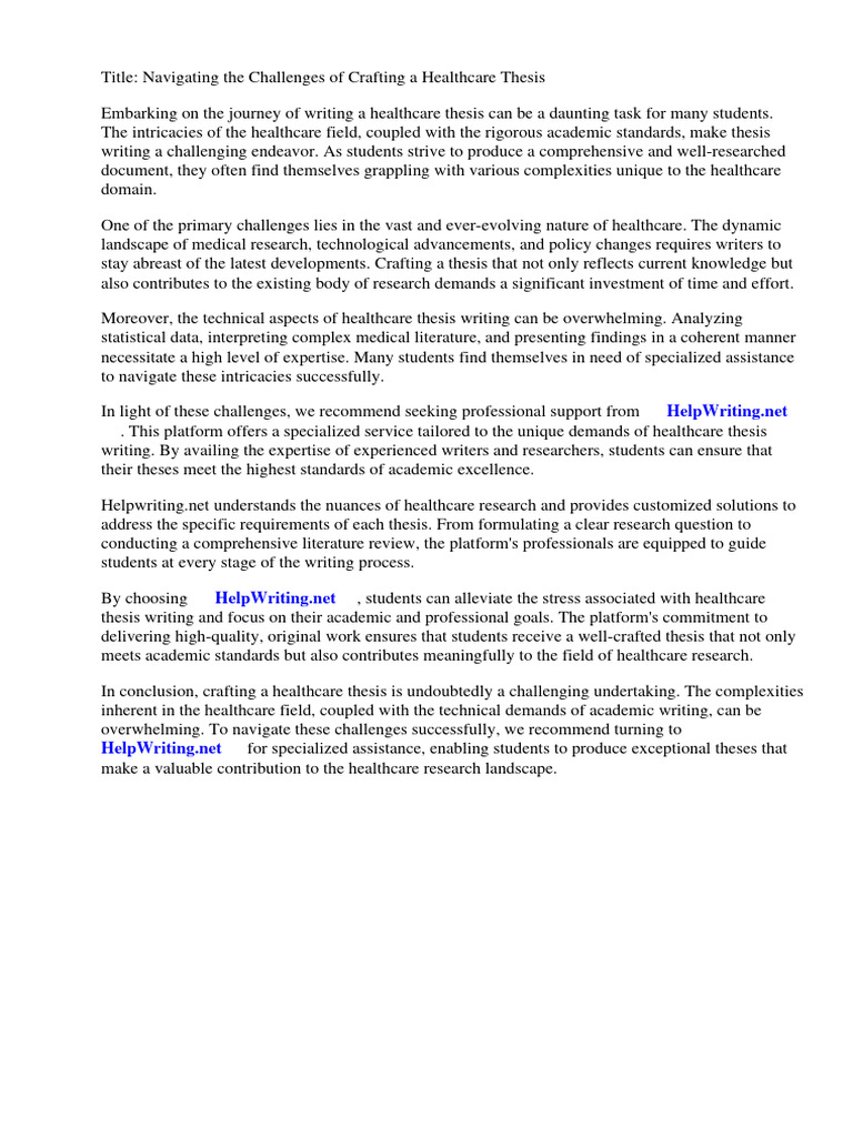 Healthcare Thesis Examples | PDF | Thesis | Health Care