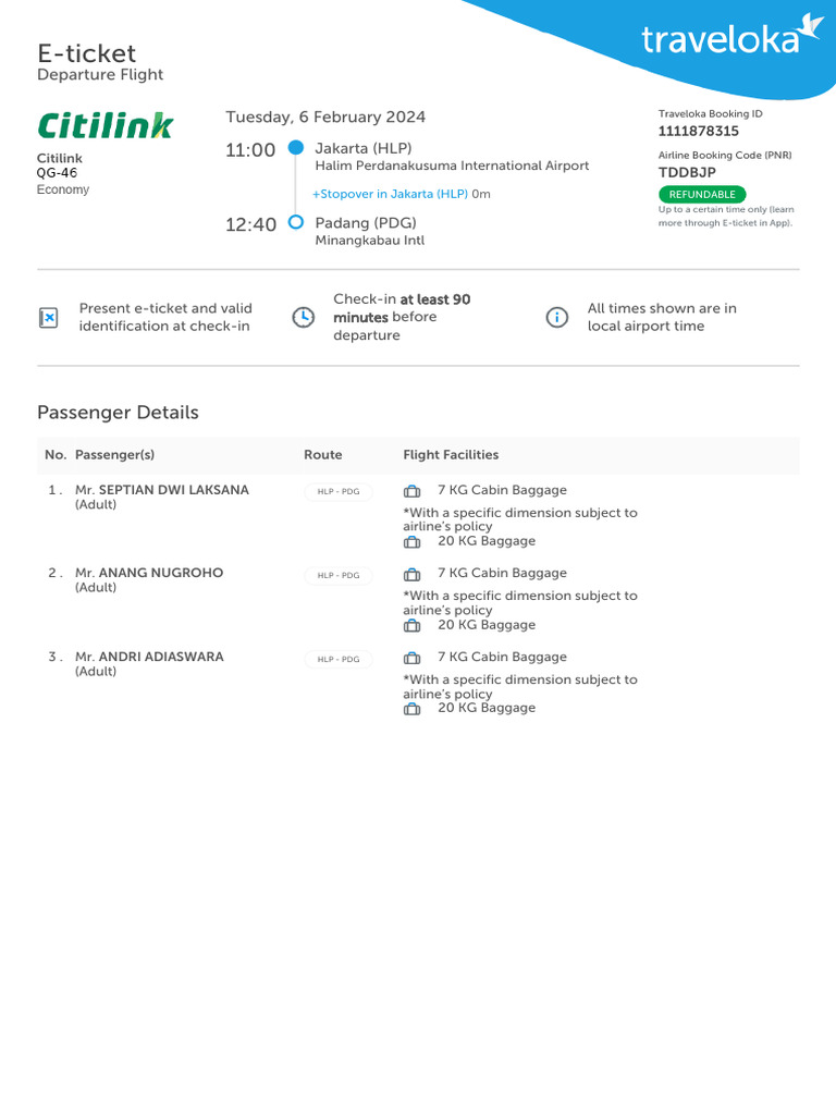 Herlina Setovia HLP TDDBJP PDG Flight Originating | PDF | Service Industries | Aviation