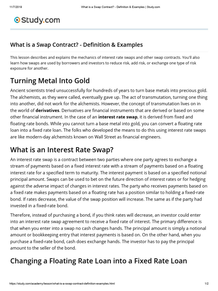 What is a Swap Contract_ - Definition & Examples _ Study.com | PDF ...