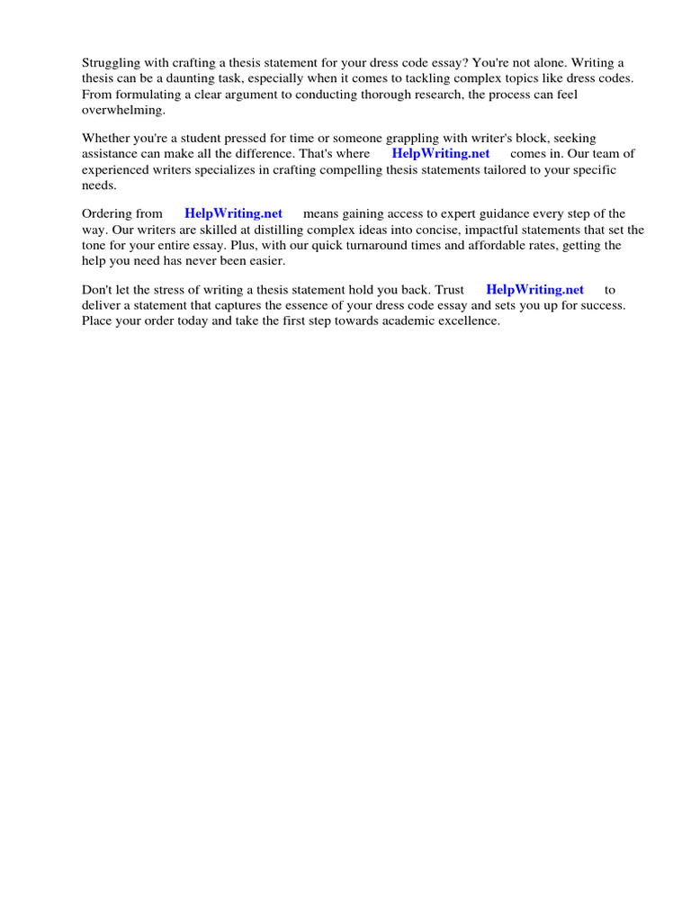 Thesis Statement For Dress Code Essay | Download Free PDF | Clothing | Human Appearance