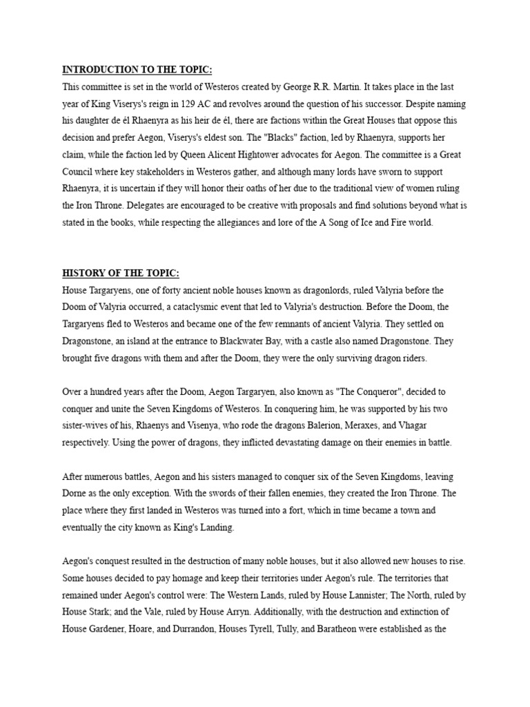 ALMUN - Crisis Guide | PDF | World Of A Song Of Ice And Fire | High ...