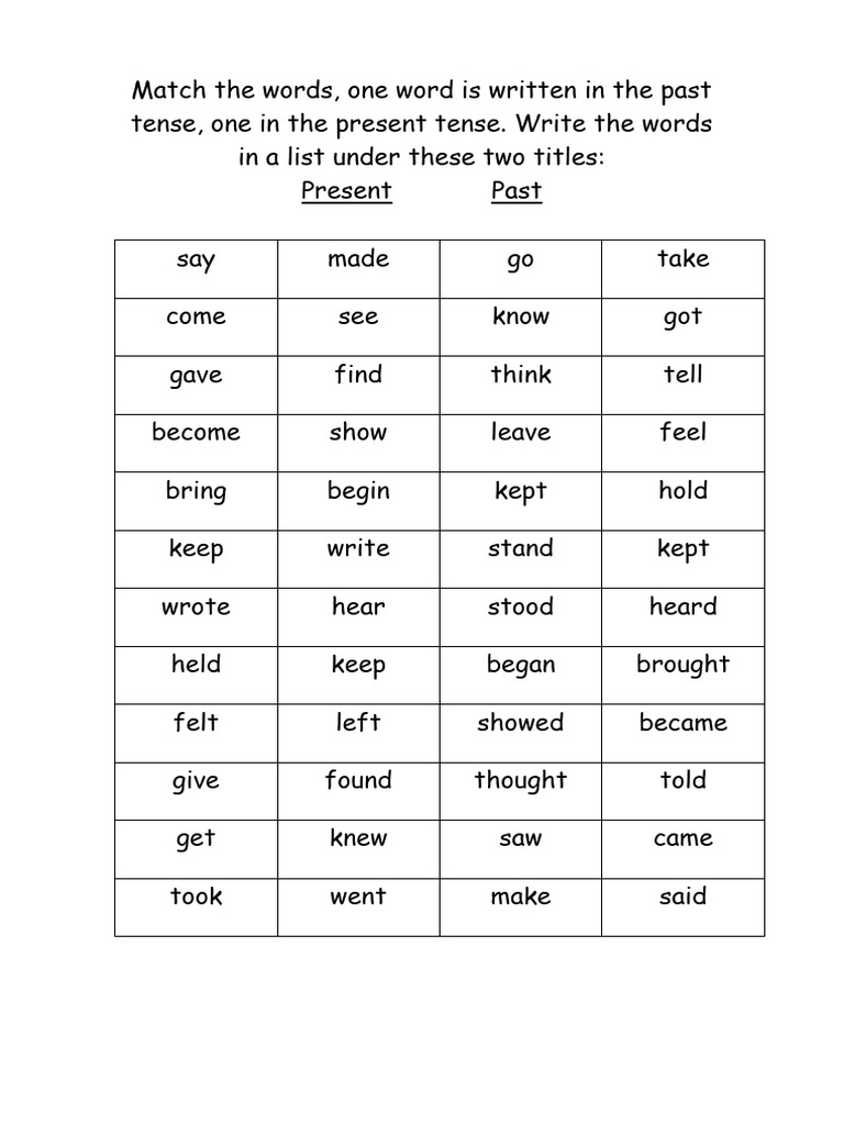 Match Past Present Verbs-match-ha | PDF
