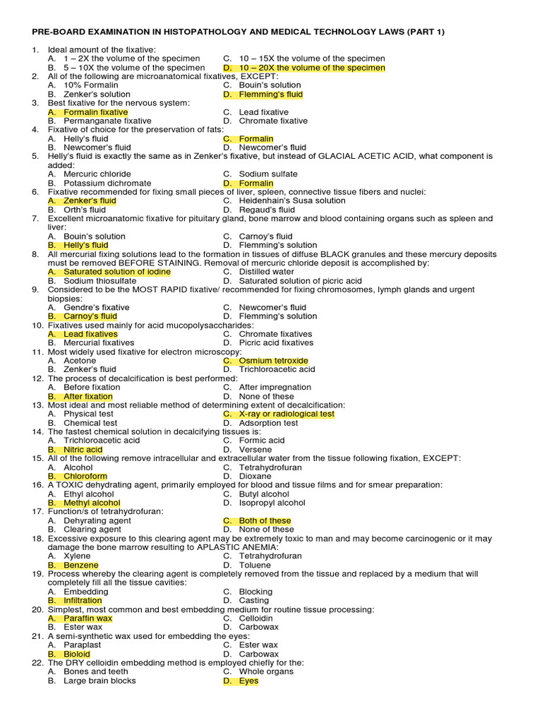 Histo 1 3 With Answer | PDF | Staining | Fixation (Histology)