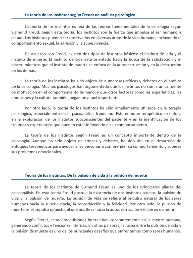 La teoría de los instintos según Freud | PDF | Instinto | Sigmund Freud