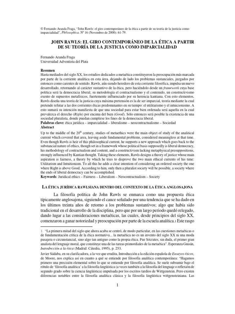 Aranda Fraga. John Rawls El Giro Contemporáneo | PDF | Immanuel Kant ...