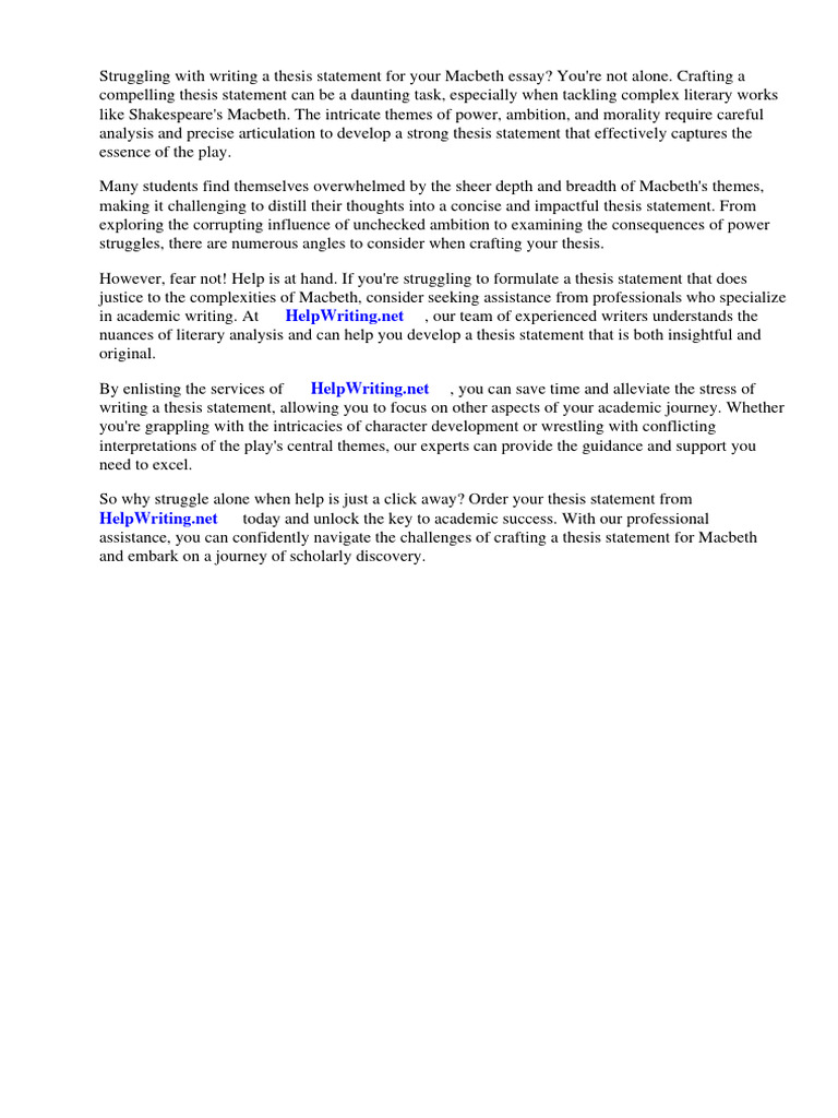 Thesis Statement For Power in Macbeth | PDF