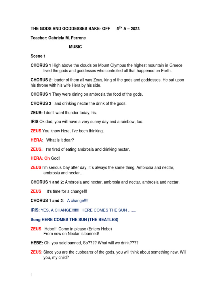 The Gods and Goddesses Bake Off Play 2023 | PDF | Hera | Persephone