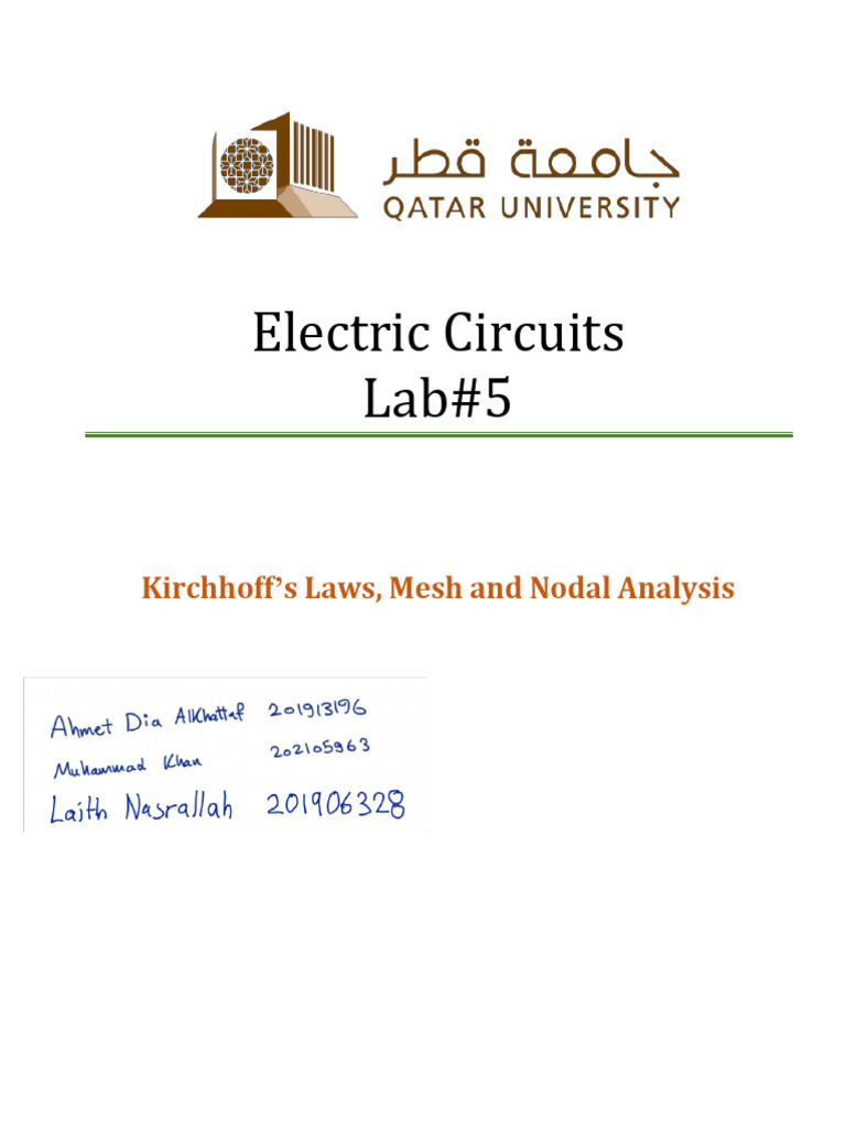 Lab 5 - Kirchhoff's Laws, Mesh and Nodal Analysis - 230103 - 154435 | PDF