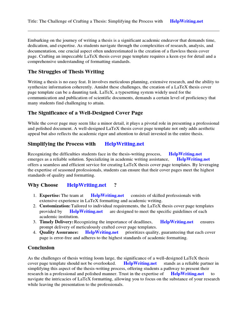 Latex Thesis Cover Page Template | PDF | Page Layout | Te X