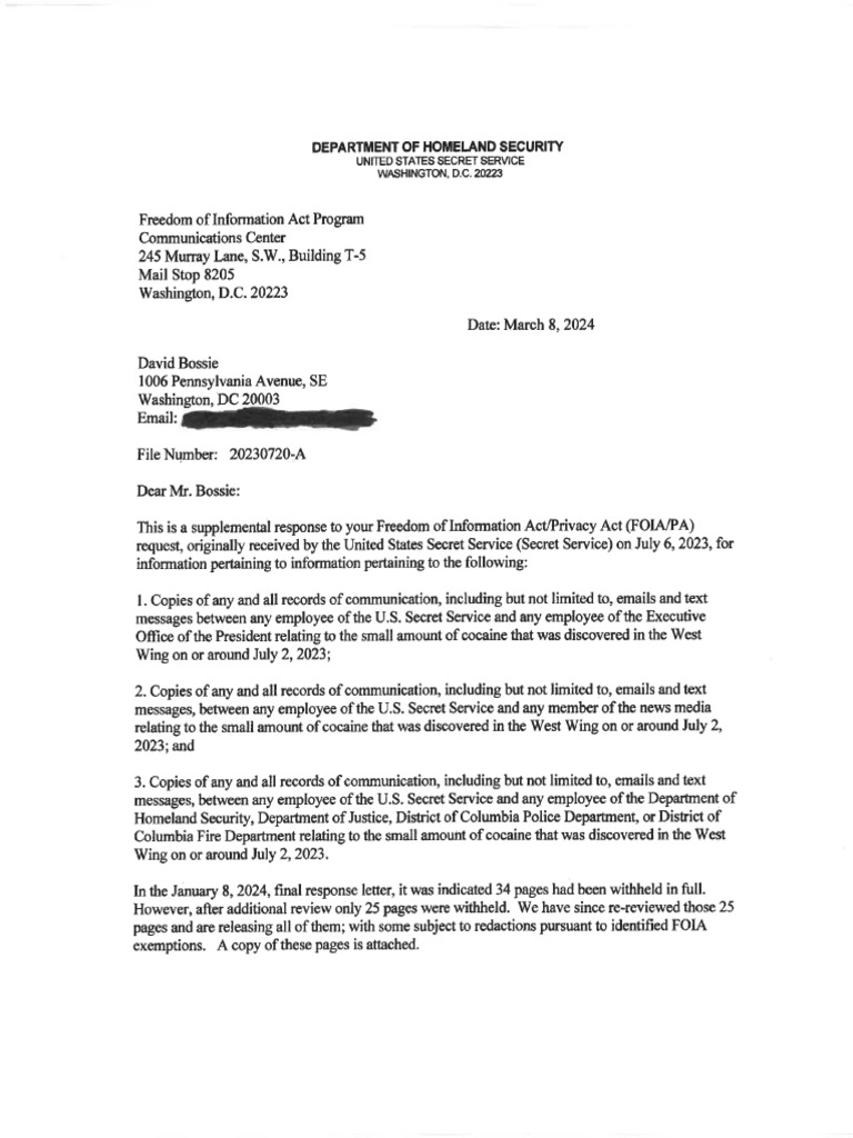 CU FOIA Production #2 (USSS - Cocaine Found at White House) | PDF ...
