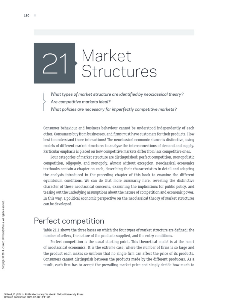 Stilwell Ch.21 Market Structures | PDF | Perfect Competition | Monopoly