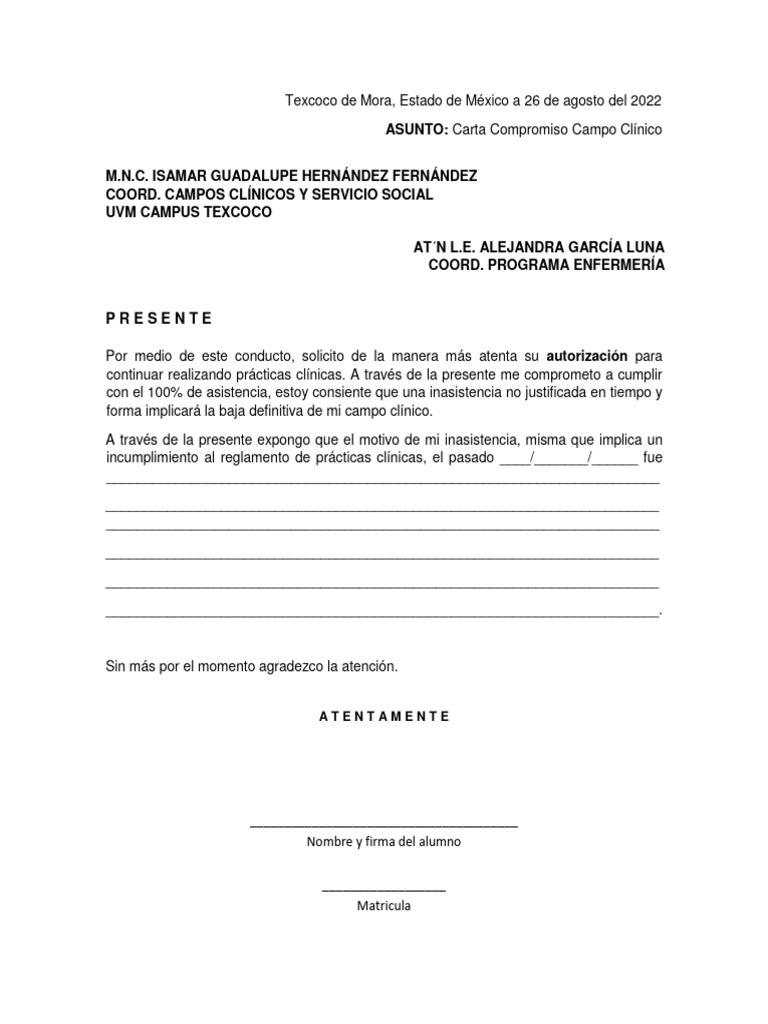 Carta Compromiso Inasistencias | PDF