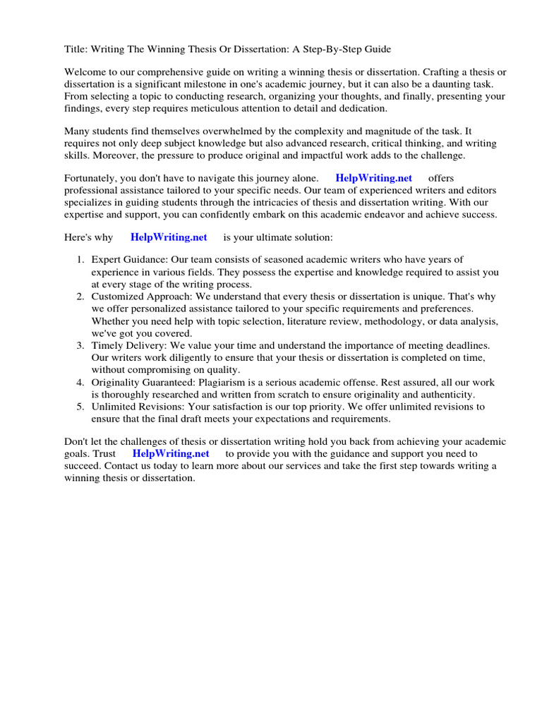 Writing The Winning Thesis or Dissertation A Step-By-step Guide | PDF ...