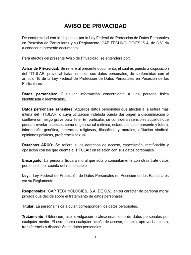 Aviso de Privacidad | PDF | Privacidad | Justicia