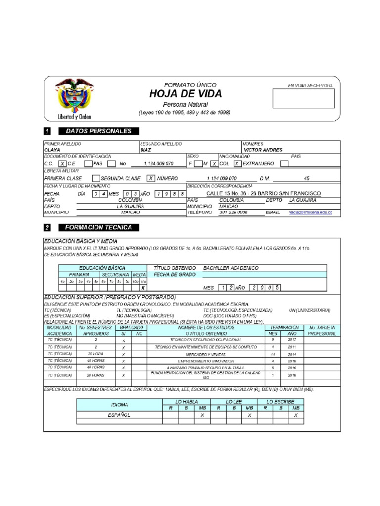 Hoja de Vida Victor Andres Olaya Actualizada - Page-0001 | PDF