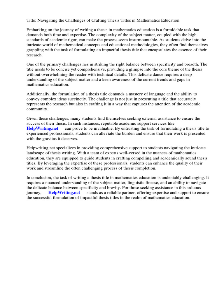 Thesis Titles in Mathematics Education | Download Free PDF | Thesis ...